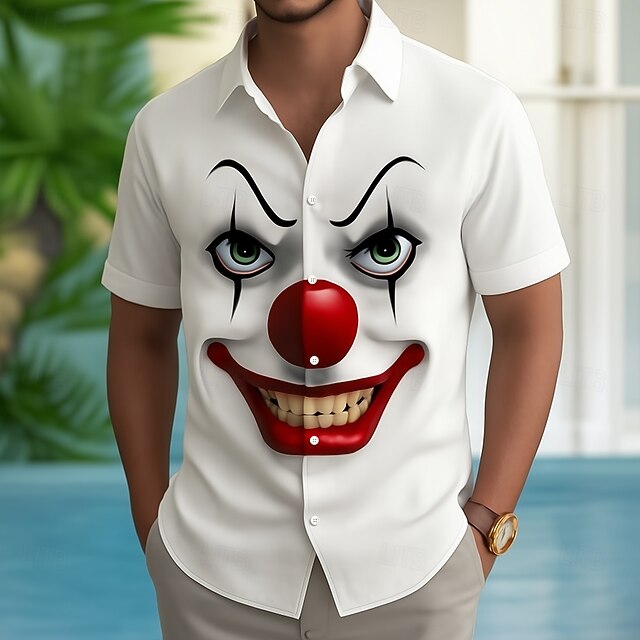 Men's Joker Clown Smile Face Shirt Button Up Shirt Short Sleeve Fashion ...