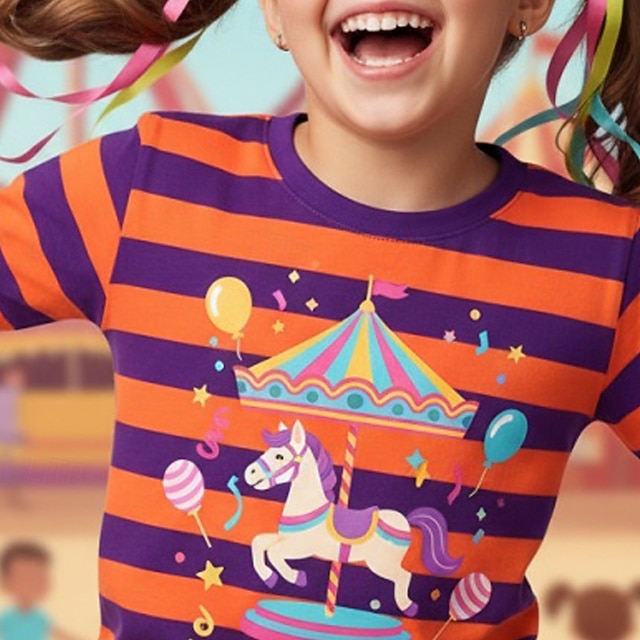 Carnival Costume 2026 Girls' 3D Graphic Striped T shirt Tee Long Sleeve ...