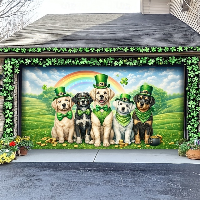 St. Patrick's Day Garage Door Cover ,Puppies in Leprechaun Attire ...