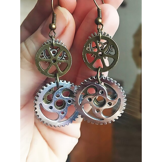 Women's Mardi Gras Antique Alloy Gear & Key Dangle Earrings - Multi ...