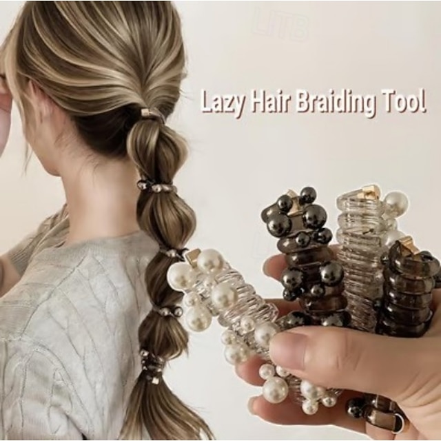 4pcs Imitation Pearl Spiral Hair Ties with Phone Strap, Japanese-style ...