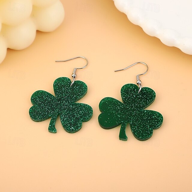 1 Pair of New Acrylic Fashion St. Patrick's Day Clover Geometric Ladies ...