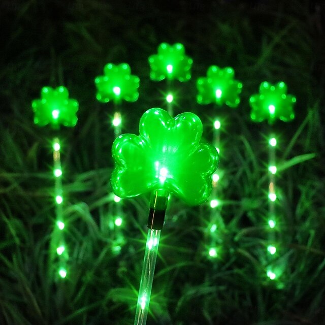 St. Patrick's Day Irish 1-to-6 Outdoor Solar Waterproof Shamrock Stake Lights with Green LED ...