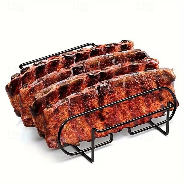 Non-Stick Portable Rib Rack, BBQ Grill Rack for Steak and Lamb Chops ...