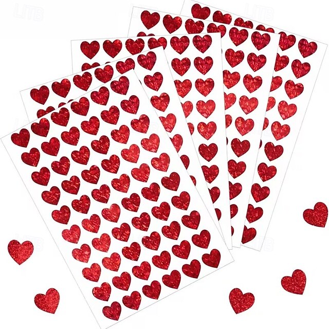 10 Sheet Valentine’s Day Holographic Mini Red Heart Stickers, Self ...