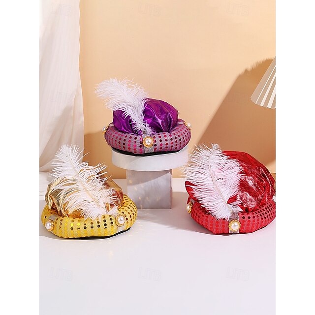 Men's Carnival Prince Sequin Turban Cap | Multiple Colors, Polyester ...
