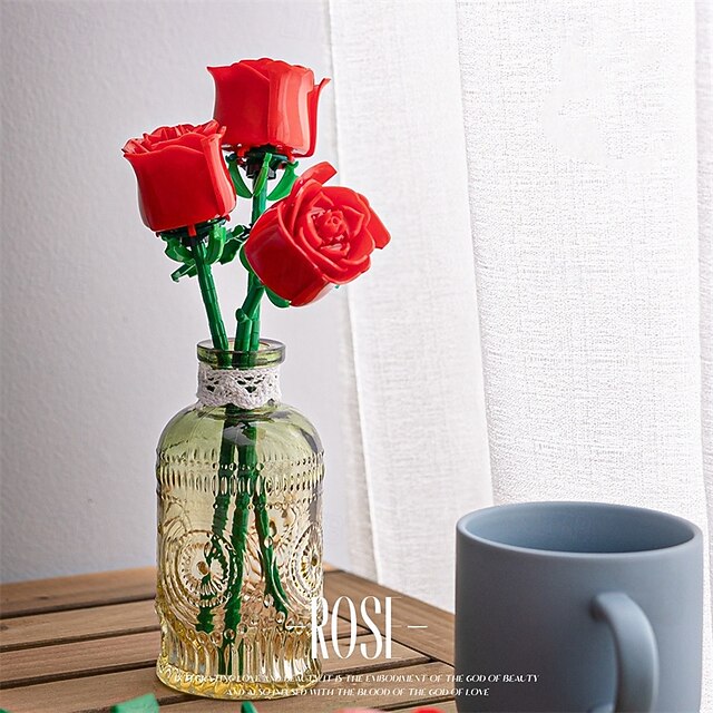 6pcs DIY Building Block Rose Desktop Ornament Valentine's Day Gift ...