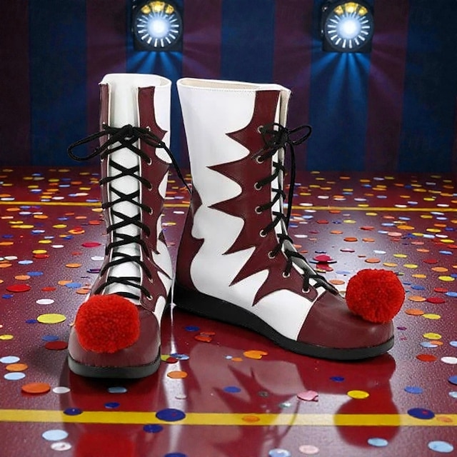 Men's Clown Boots with Red Pom Pom, Lace-Up Carnival Costume Shoes ...