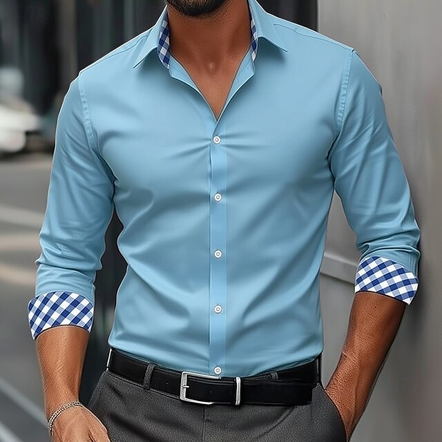 Men's Geometric Grid / Plaid Shirt Button Up Shirt Casual Dress Shirt ...