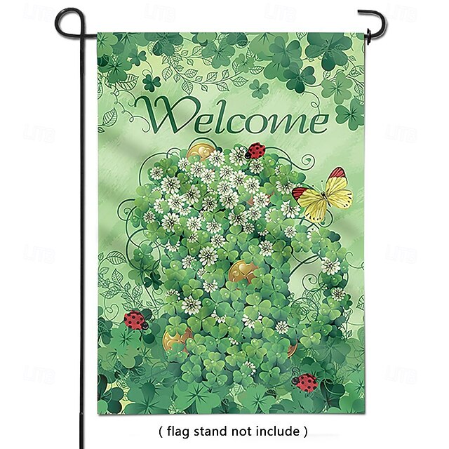 St Patrick's Day Garden Flag, Shamrock Leprechaun Design, Green & Gold ...