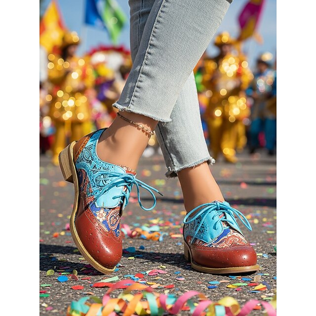 Women's Mardi Gras Colorful Multicolor Patchwork Brogues with Lace-Up ...