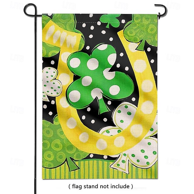 St Patrick's Day Garden Flag, Shamrock Leprechaun Design, Green & Gold ...