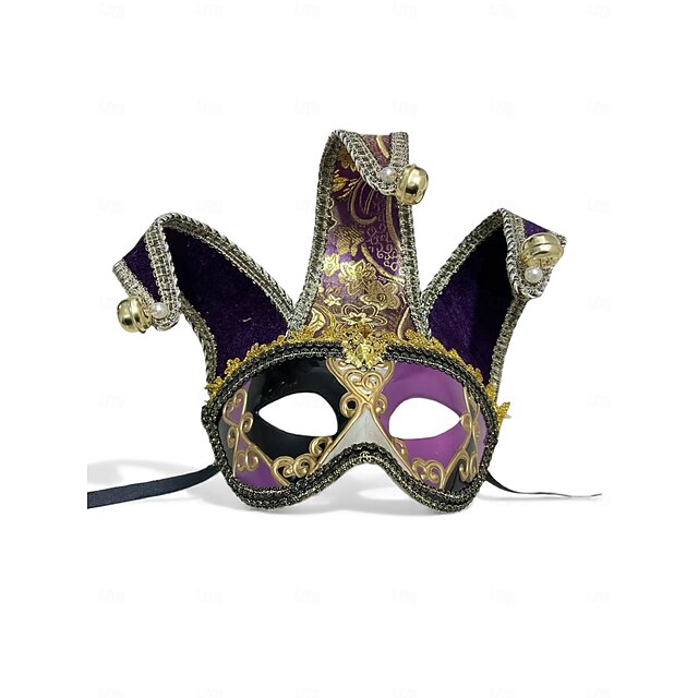 Women's Baroque Jester Venetian Masquerade Mask - Red and Gold Velvet ...