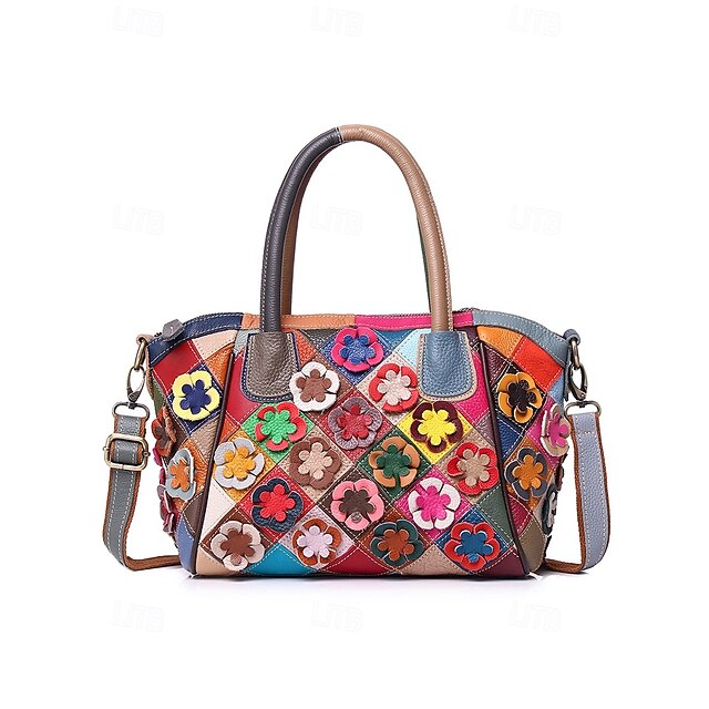 Women's Genuine Leather Handbag, Multi-way Carrying Options, 3D Floral ...