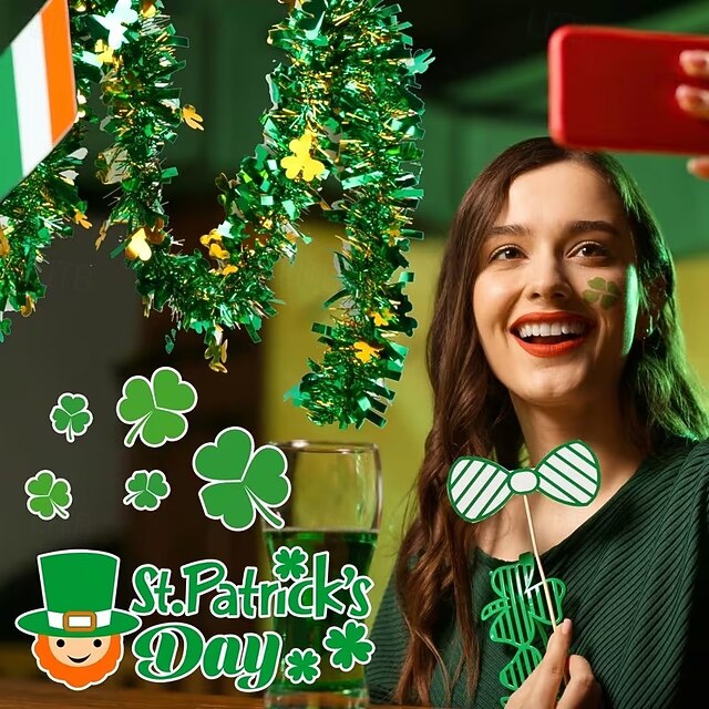 2PCS Total 10 Meters St. Patrick's Day Metallic Wire Garland - Shamrock ...