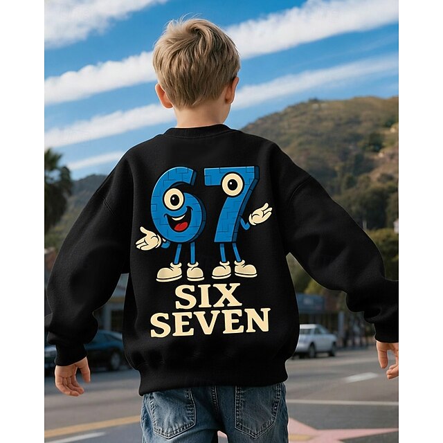 Unisex Boys' 3D Graphic Funny Slang 67 Sweatshirt Pullover Long Sleeve ...