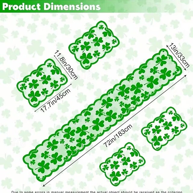 5PCS St. Patrick's Day Table Placemats & Table Runner Set, Green ...