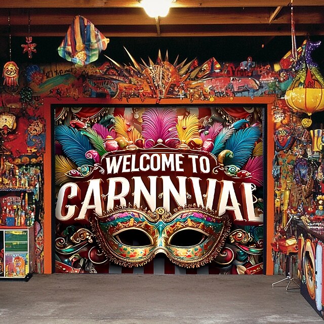 Mardi Gras Garage Door Cover Large Hanging Backdrop Mask Feather Luxury ...
