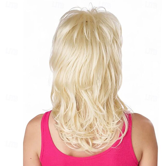 Synthetic Wig Curly With Bangs Machine Made Wig Medium Length Blonde ...