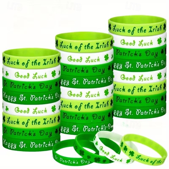 12PCS St. Patrick's Day Silicone Bracelets, Green Shamrock Wristbands ...