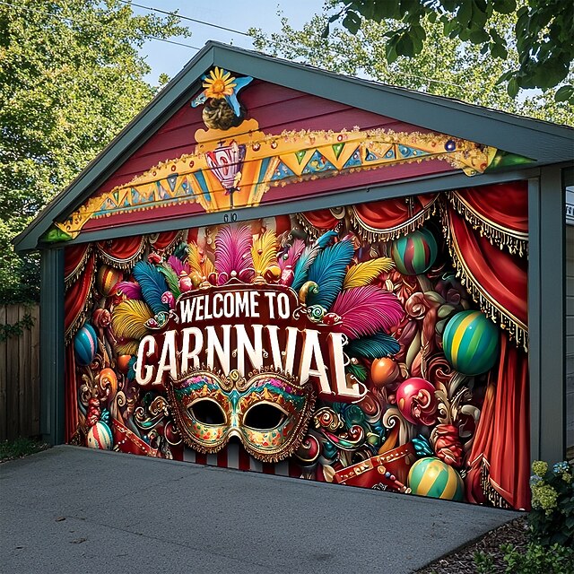 Mardi Gras Garage Door Cover Large Hanging Backdrop Mask Feather Luxury ...