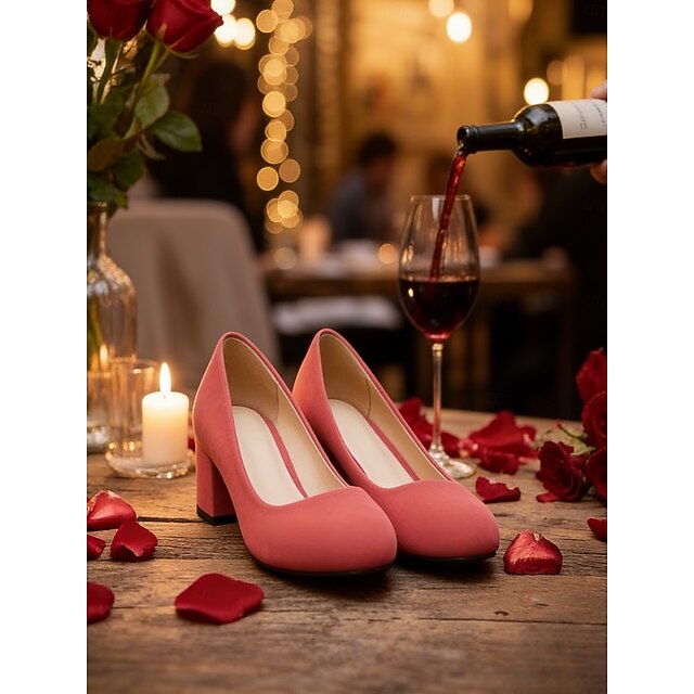 Women's Pink Suede Heels with Block Heel - Elegant & Comfortable High ...