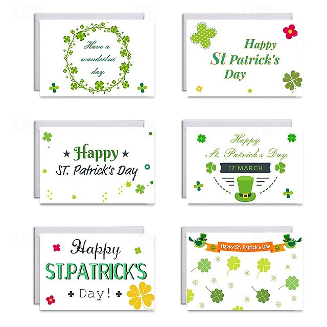 St. Patrick's Day Greeting Cards, Set of 6 Assorted Designs, Bulk Lucky ...