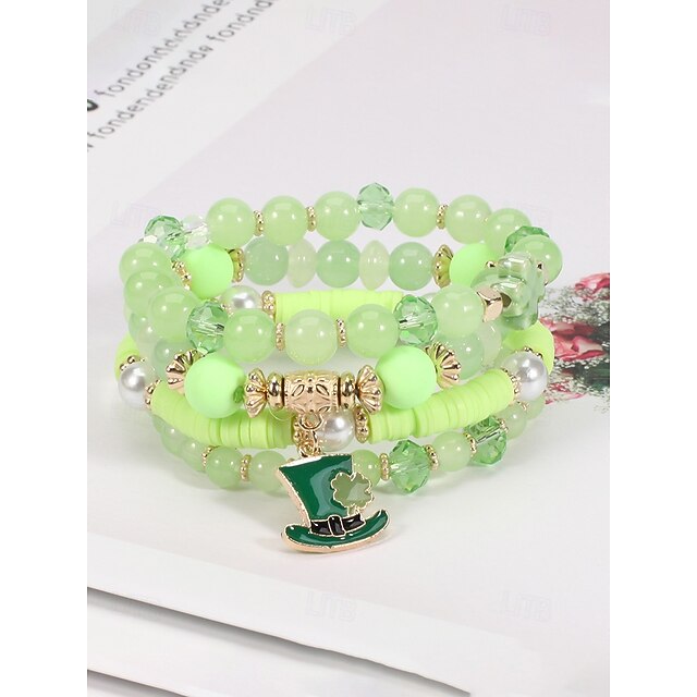 Women's St. Patrick's Day Bracelet Set, Multi-Strand Green Beaded ...