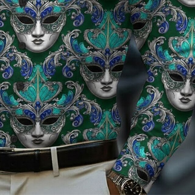 Men's Venetian Carnival Shirt – Masquerade Festival Button Up Graphic ...