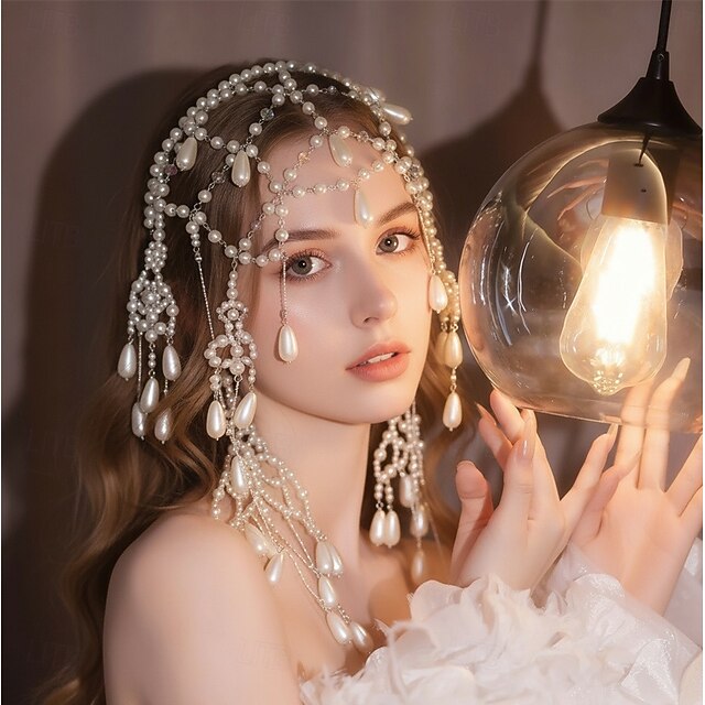 Samba Accessories Pearl Draping Headpiece - Elegant Faux Pearl Forehead ...