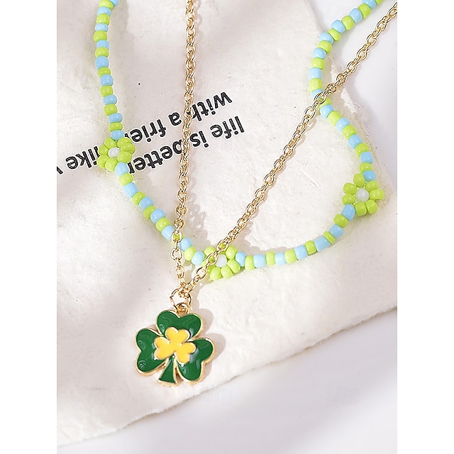 Women's St. Patrick's Day Shamrock Pendant Necklace, Alloy Material ...