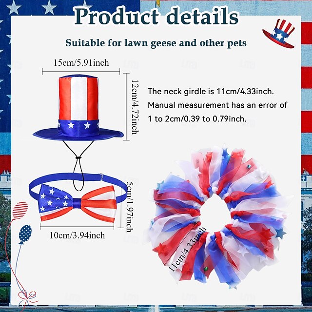 4th of July Goose Clothes Outfit, 3Pcs Patriotic Pet Costume Set with ...