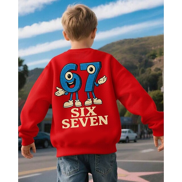Unisex Boys' 3D Graphic Funny Slang 67 Sweatshirt Pullover Long Sleeve ...
