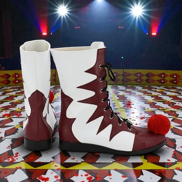 Men's Clown Boots with Red Pom Pom, Lace-Up Carnival Costume Shoes ...