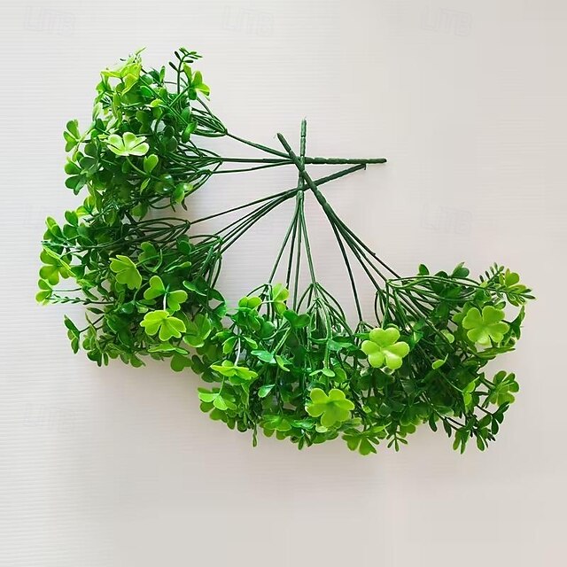 10pcs Artificial Shamrock Plants, Green Faux Clover Stems for Home ...