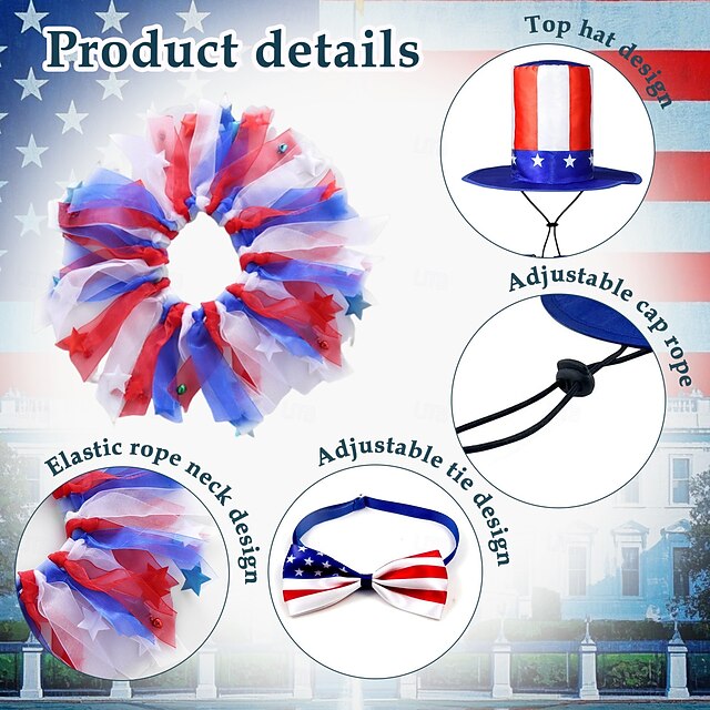 4th of July Goose Clothes Outfit, 3Pcs Patriotic Pet Costume Set with ...