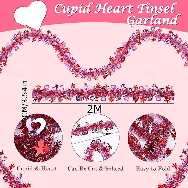 Guirlande de 200 cm (78,74 pouces) de Cupidon rouge et de cœurs roses ...