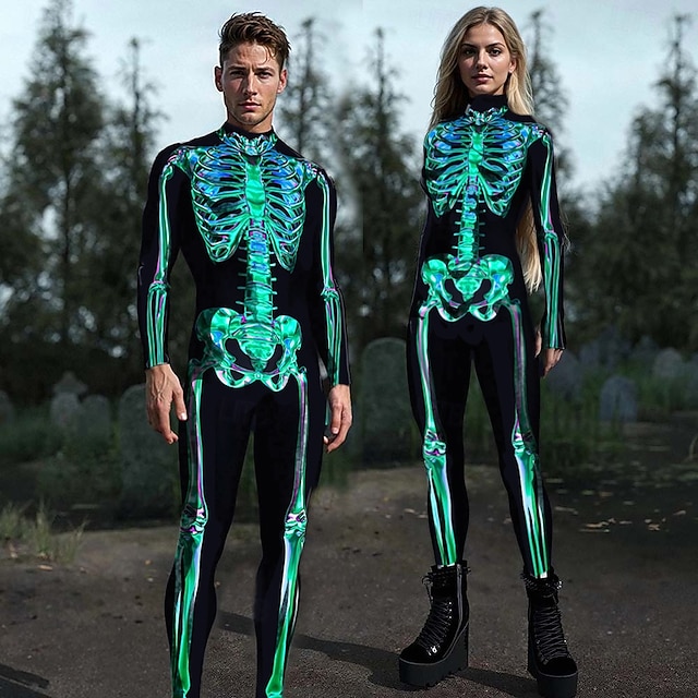 Full Body Suit Skull Skeleton Cosplay Costume Bodysuits Halloween Group ...