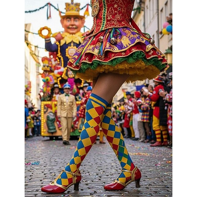 Women's Mardi Gras Red and Gold T-Strap Heels with Metallic Accents ...