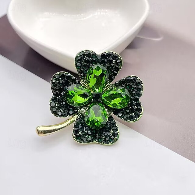 St. Patrick's Day Lucky Four-Leaf Clover Brooch Premium Crystal Corsage ...