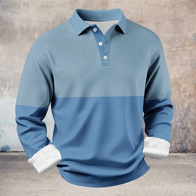 Men's Color Block Geometic Polo Shirts Themmal Shirts Long Sleeve Polo ...