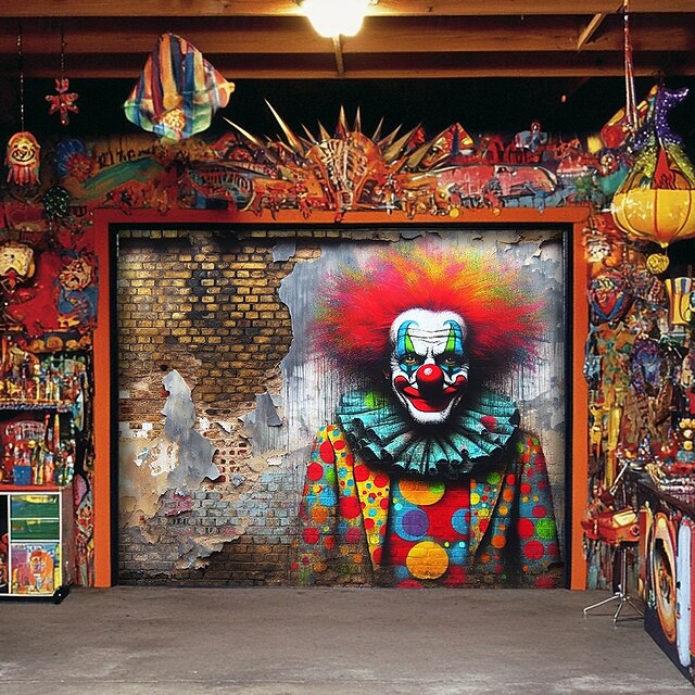 Mardi Gras Garage Door Cover Large Hanging Backdrop Clown Luxury 3D ...
