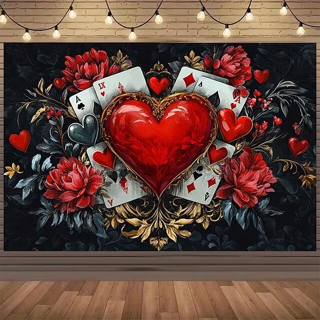 Valentine's Day Tapestry Banners Blanket Rose Love Heart Poker Cute ...
