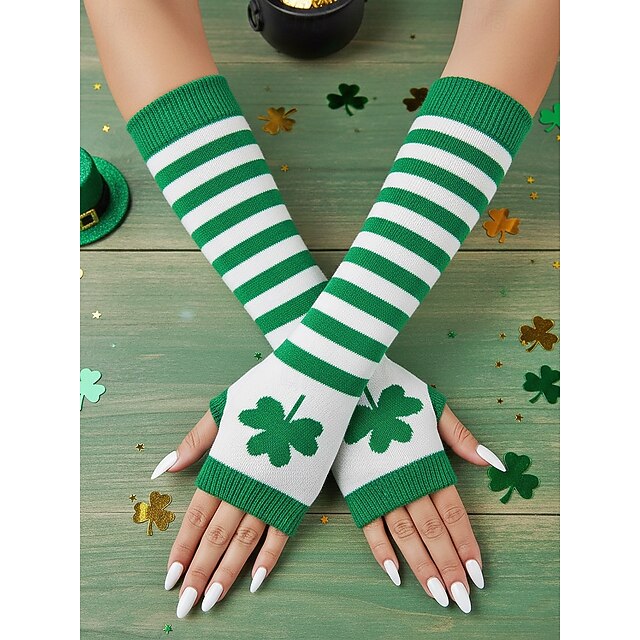 Women's Gloves Knit Striped Clover St. Patrick's Day 2025 - $7.99