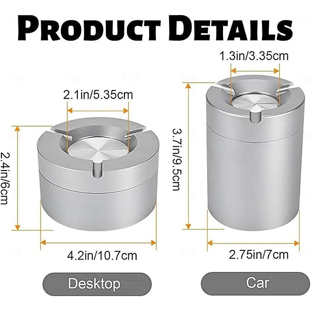 360° Aluminum Alloy Twist-Lock Ashtray with Twist-Lock Lid, Odor-Proof ...
