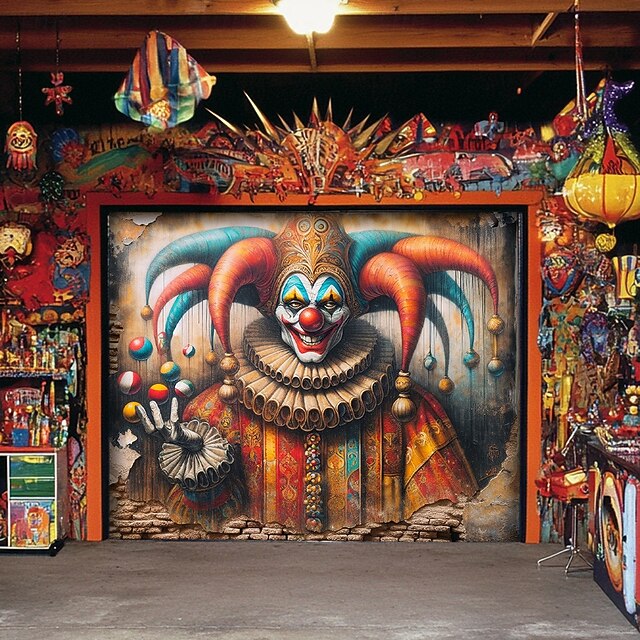 Mardi Gras Garage Door Cover Large Hanging Backdrop Clown Luxury 3D ...