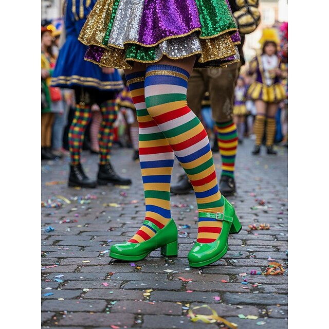 Women's Mardi Gras Yellow Patent Leather Mary Jane Heels with Block ...
