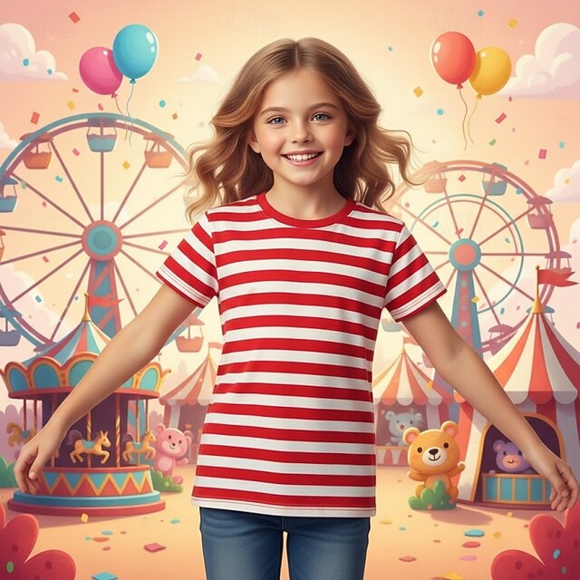 Carnival Costume 2026 Girls' 3D Striped T shirt Tee Short Sleeve 3D ...