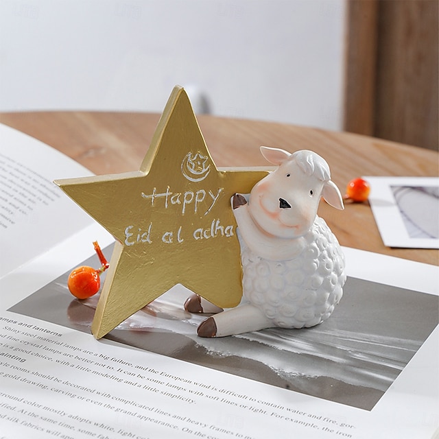 Ramadan Cute Lamb Holding Star Resin Figurine, Islamic Home Decor for ...