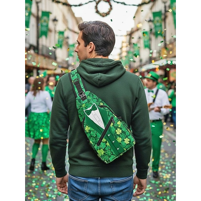 Men's Polyester Sling Bag, St. Patrick's Day Tuxedo Design with ...